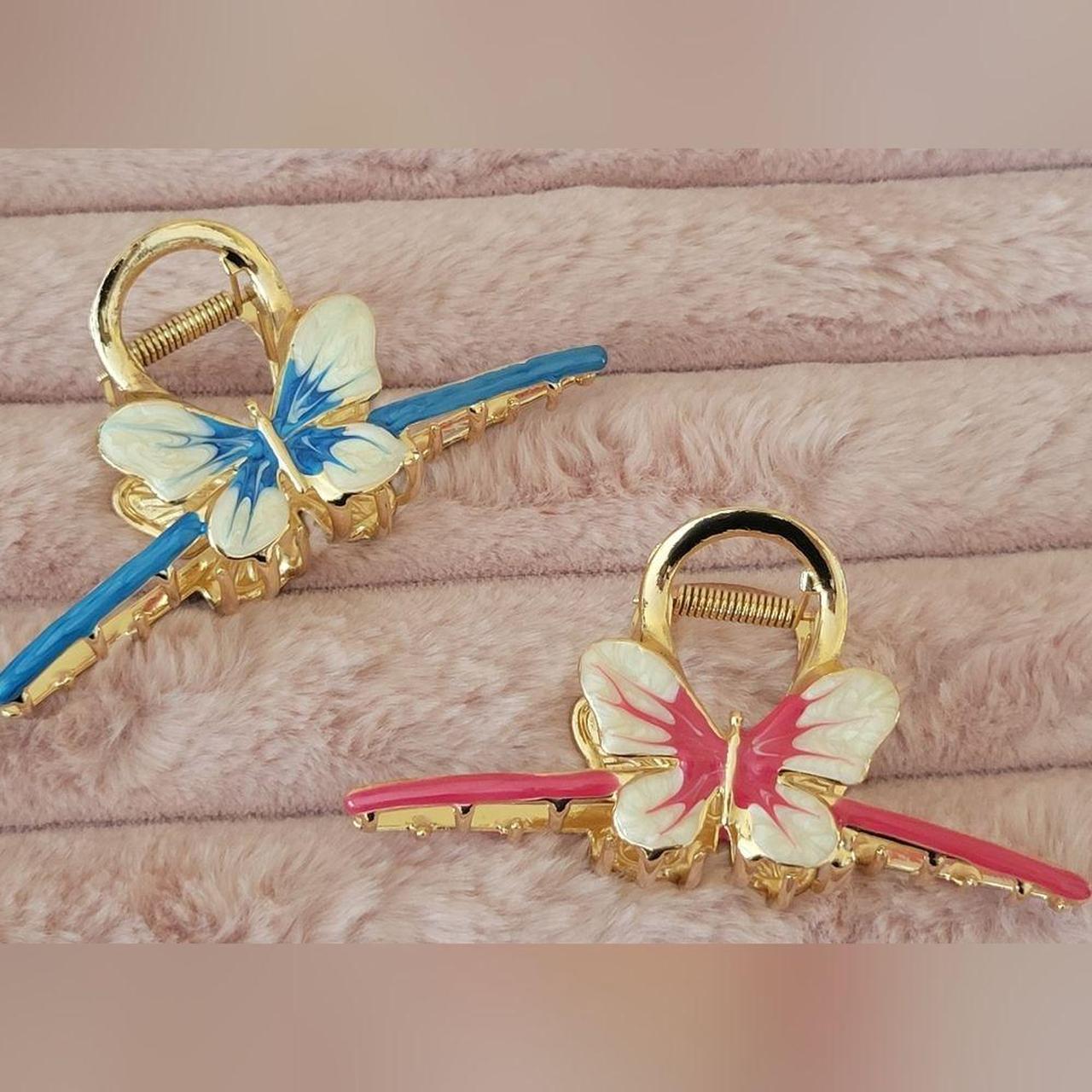 Pink Linen Metal Butterfly Clip Set Beautifly... - Depop