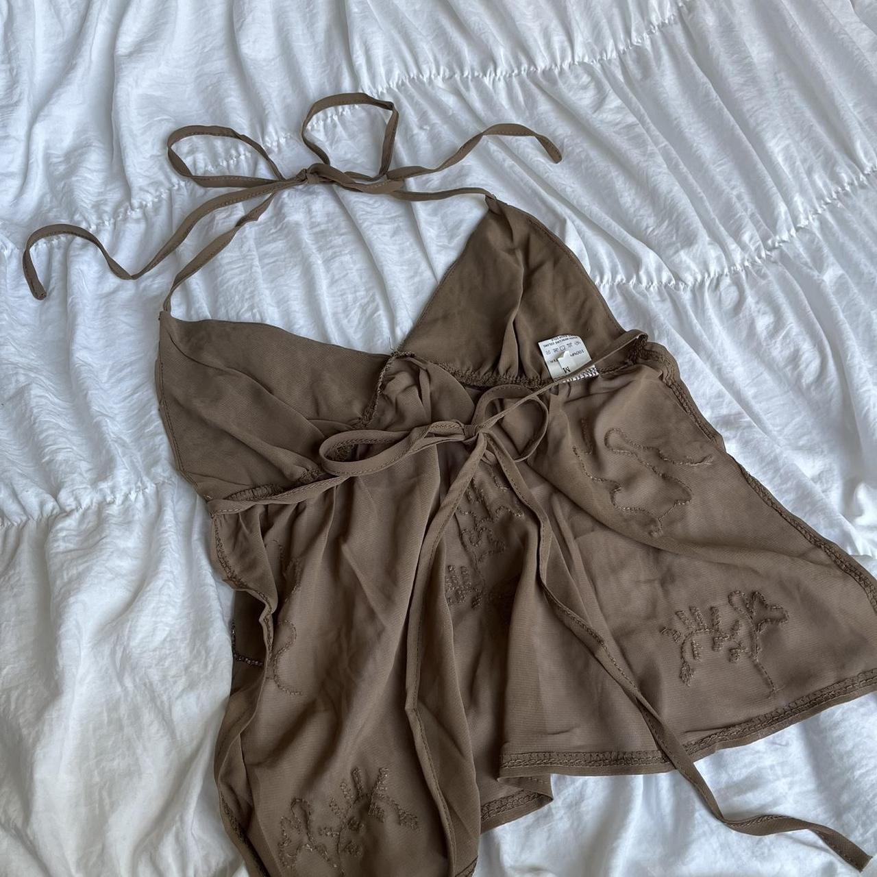 stunning y2k style light brown beaded halter tie... | Depop