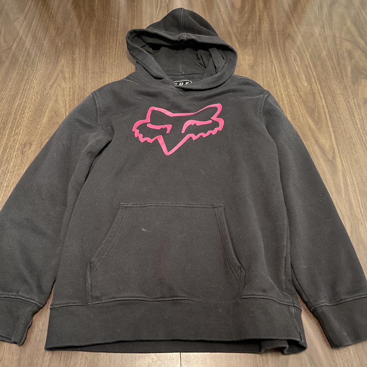 Black Fox Racing hoodie with pink logo (youth XL) | Depop