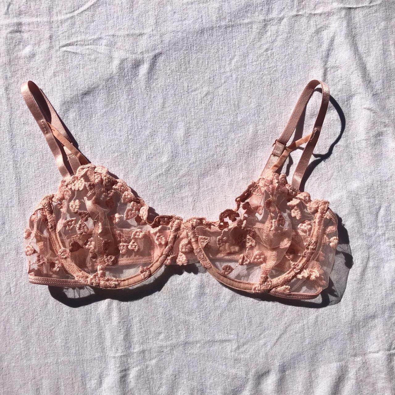 Adorable Sheer Pink Bra With Embroidered Hearts π Depop