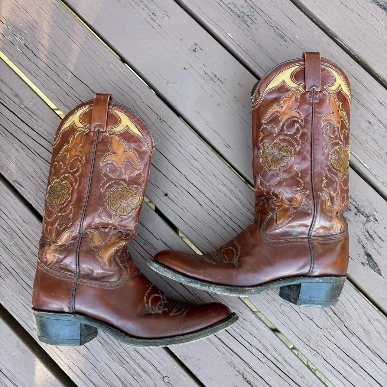 vintage brown leather cowboy boots men’s size... | Depop