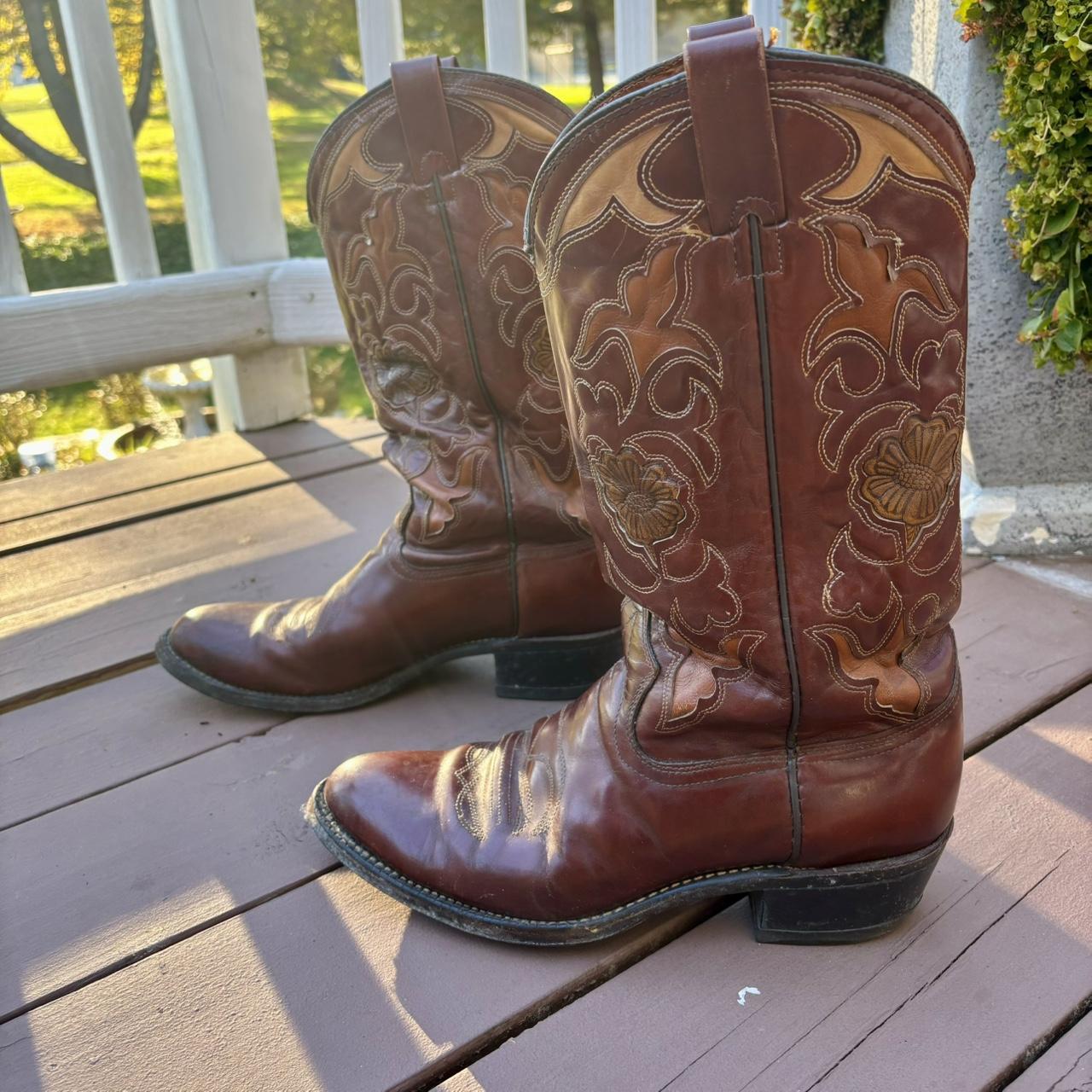 vintage brown leather cowboy boots men’s size... | Depop