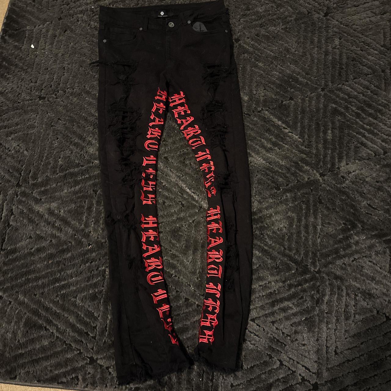 Heartifit black and red ripped jeans - Depop