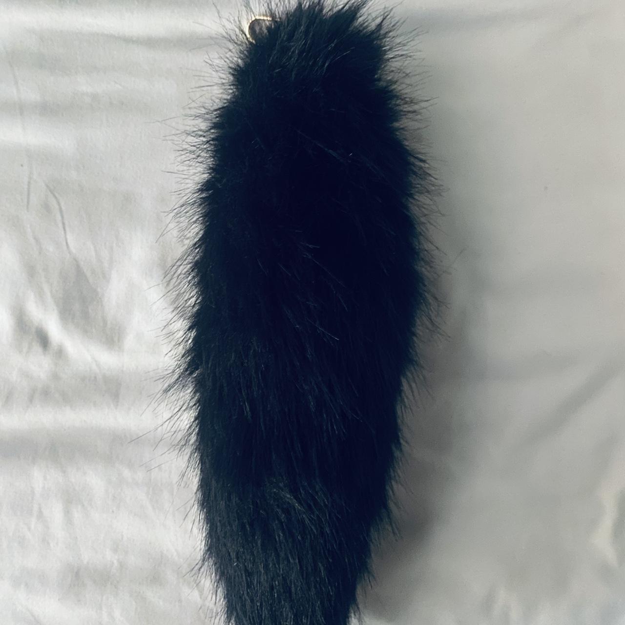 🖤y2k emo black fuzzy faux fur fox tail keychain belt... | Depop