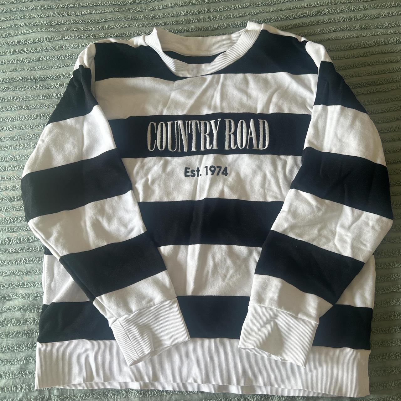 Black and white striped Country Road jumper - Depop