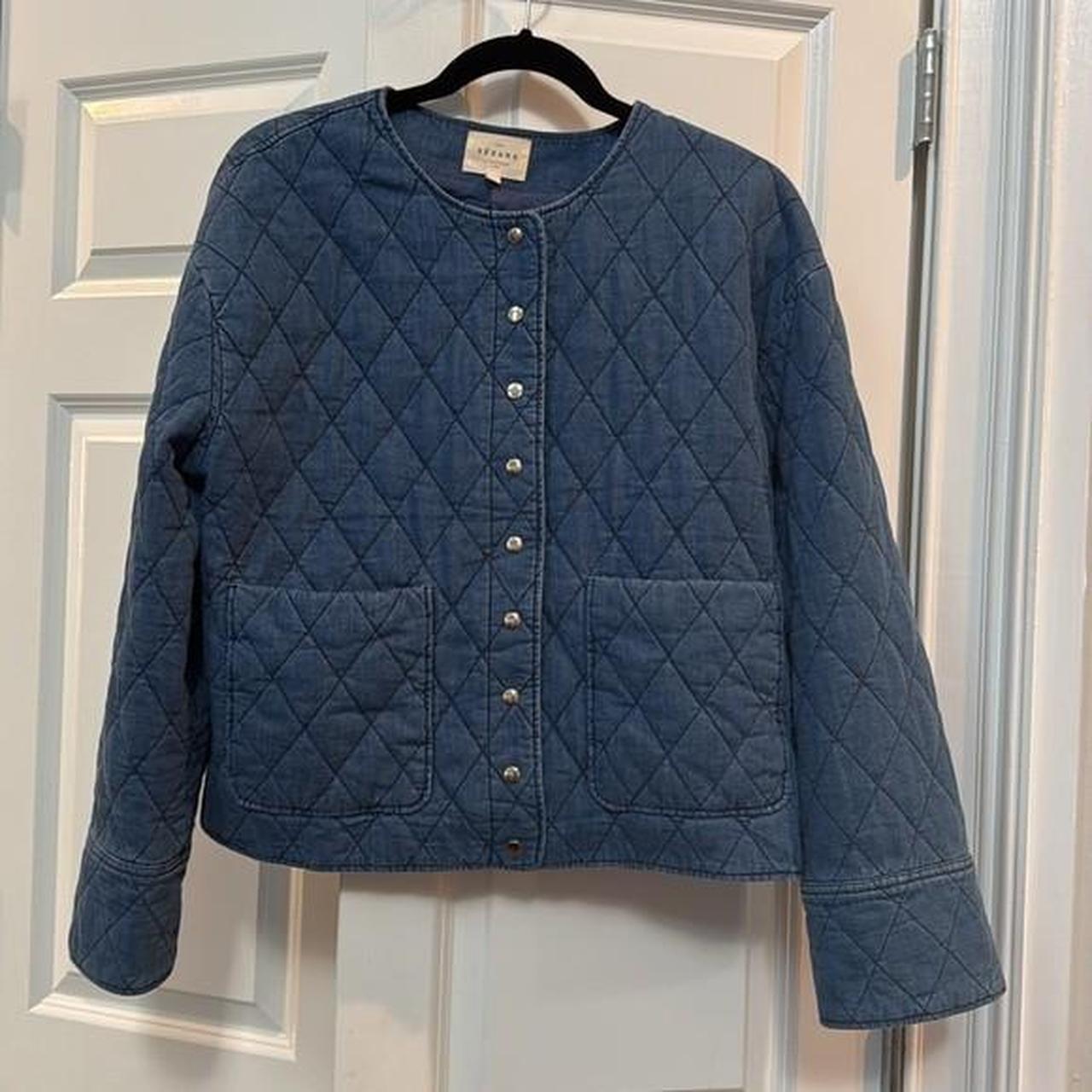 Sezane Dakota Jacket in Denim Blue quilted - Depop