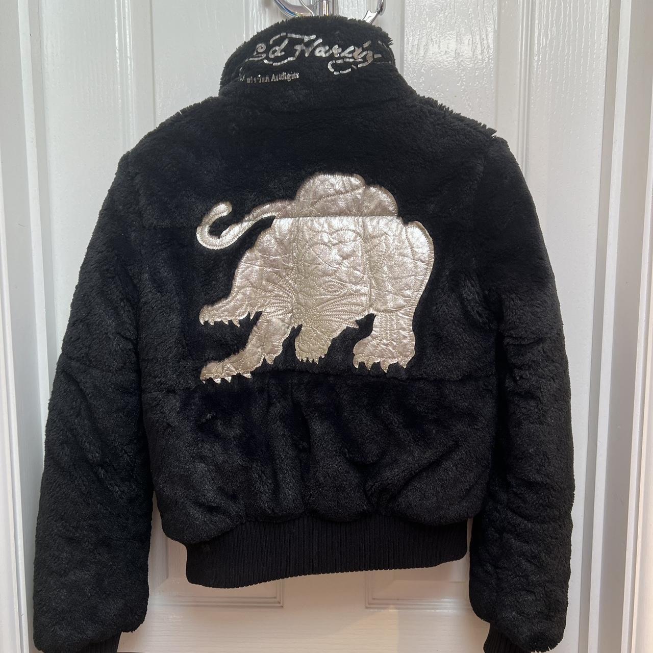 Ed hardy faux fur coat Never worn Authentic Black... - Depop
