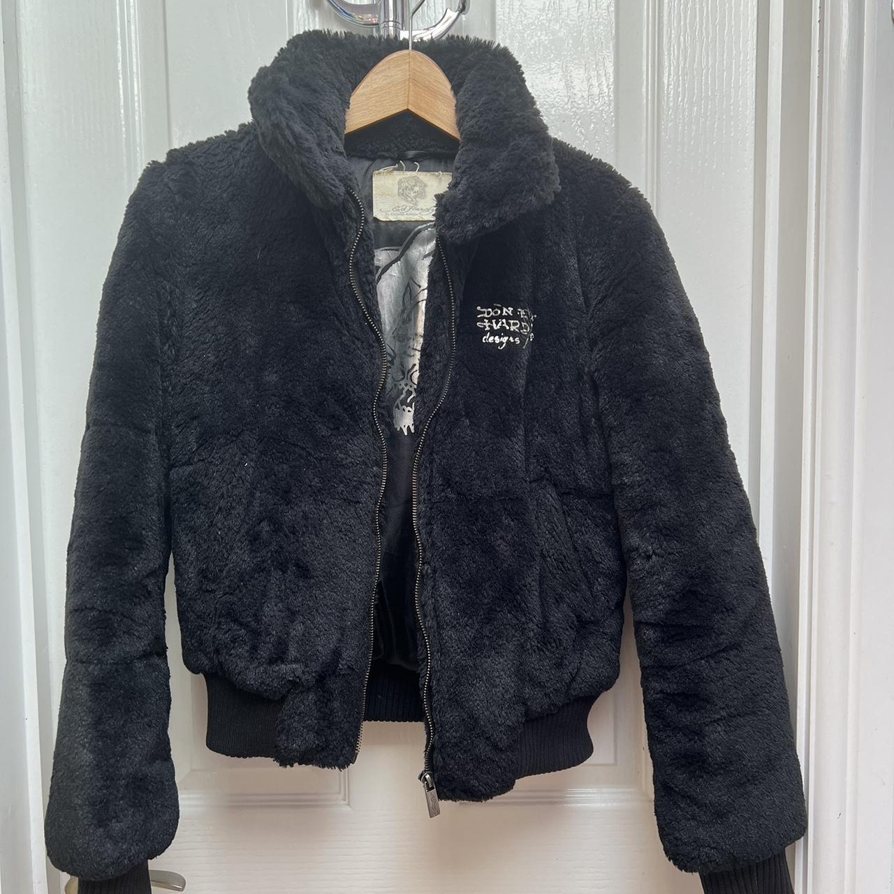 Ed hardy faux fur coat Never worn Authentic Black... - Depop