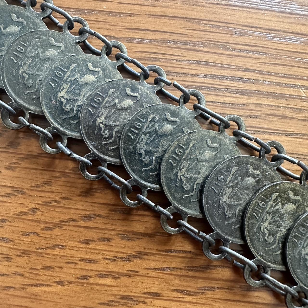 Vintage rustic coin clasp bracelet - Depop