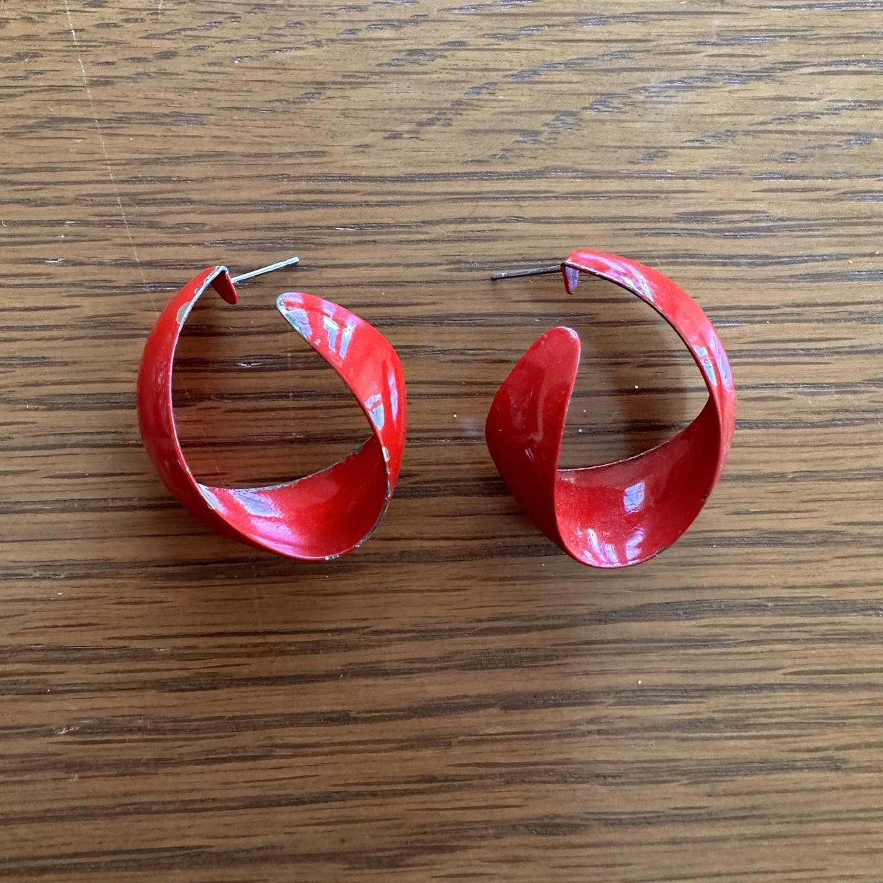 Red metal hoop earrings | Depop