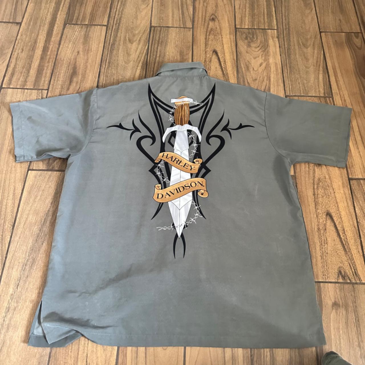 Harley davidson back print sword dagger button... | Depop