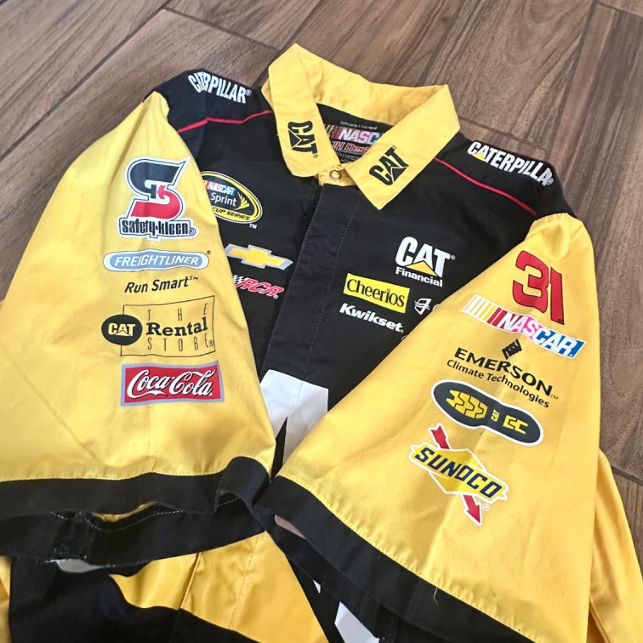2000s nascar racing button up cat caterpillar... | Depop