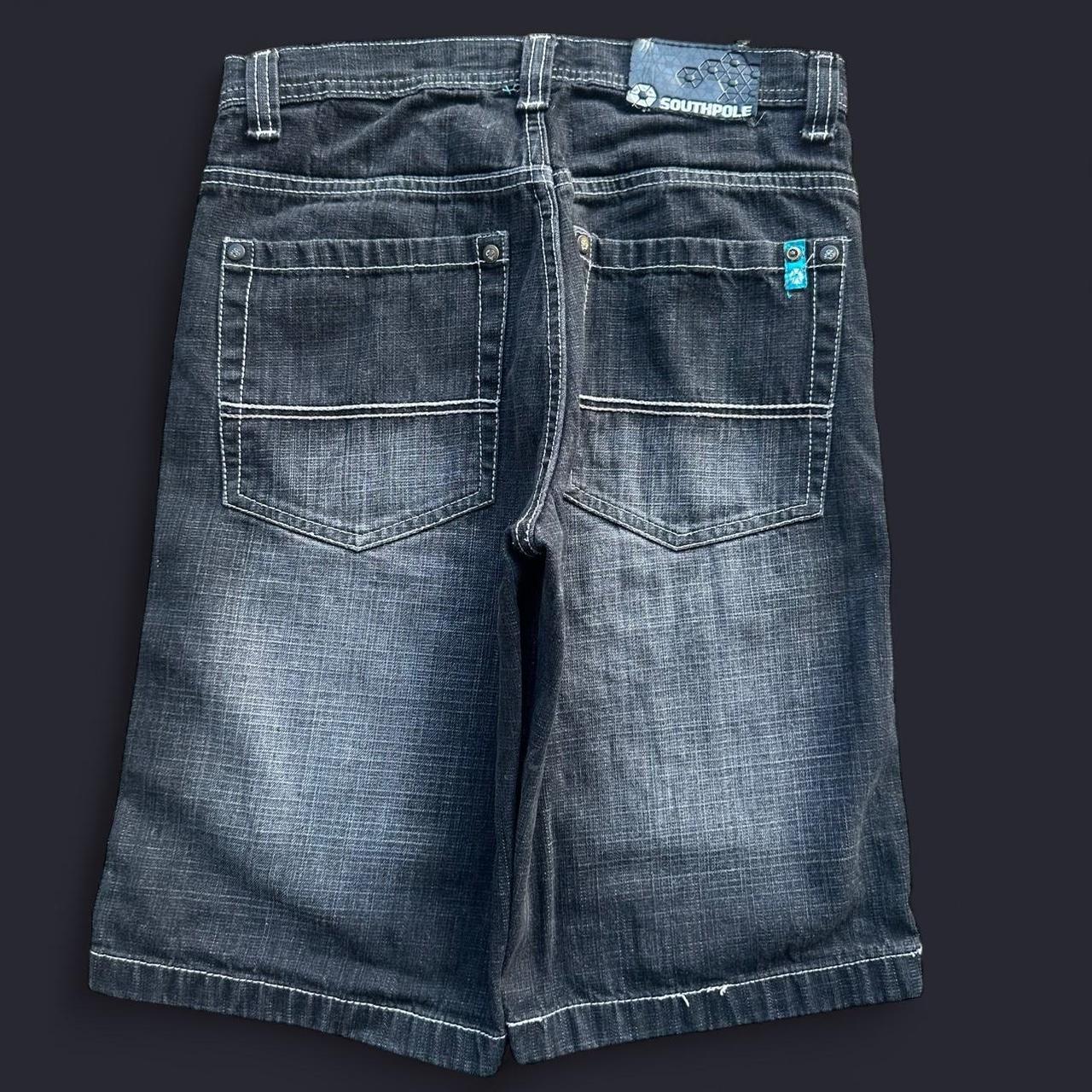 Kids y2k dark wash blue tab southpole jorts Size... | Depop