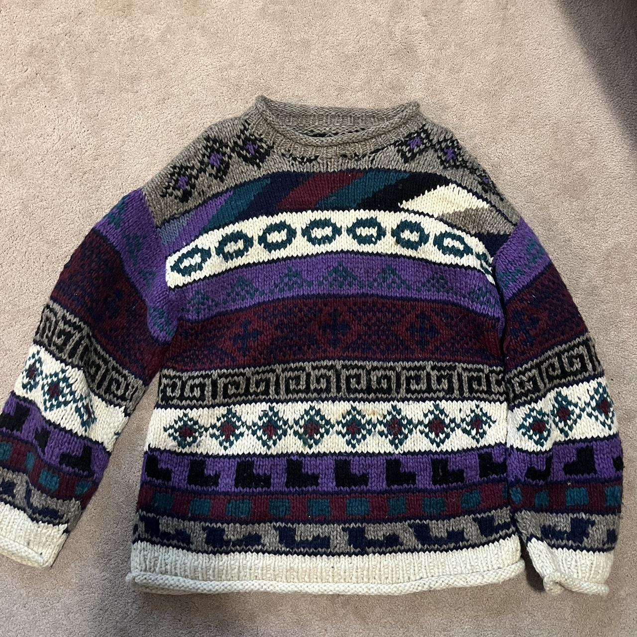 90s vintage multi-coloured sweater - wool and thick... - Depop