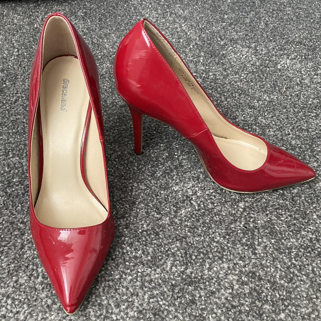 Ruby red pointed heeled court shoes. Heels. Perfect... - Depop