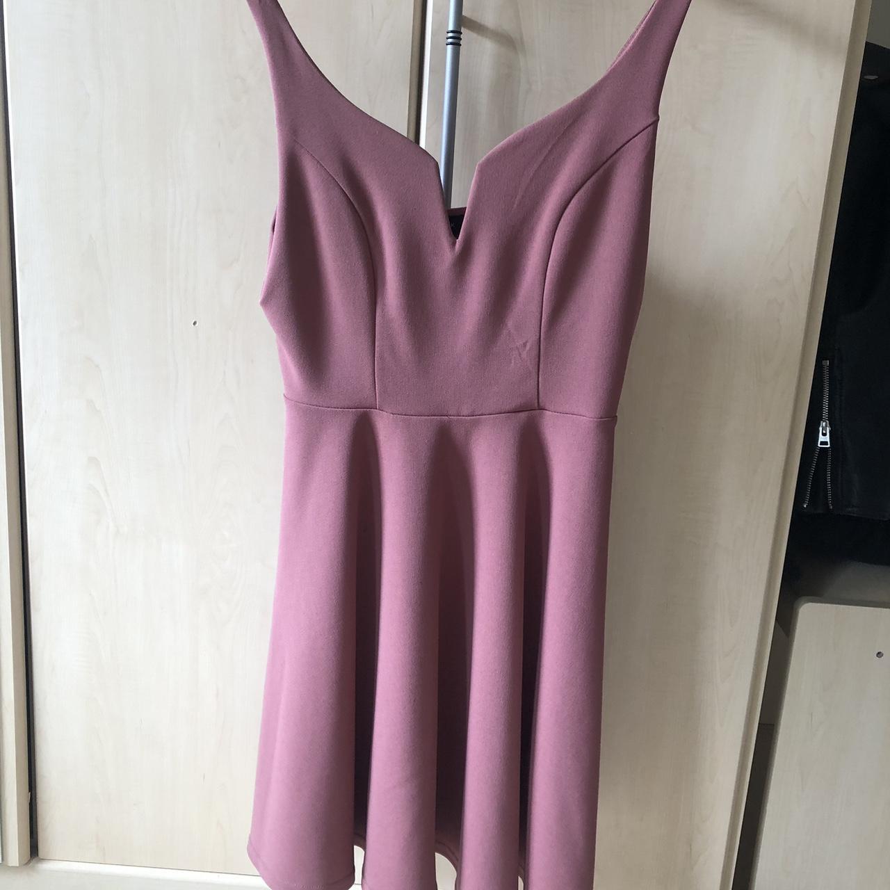 Pink skater dress with cute neckline detail. Used... - Depop