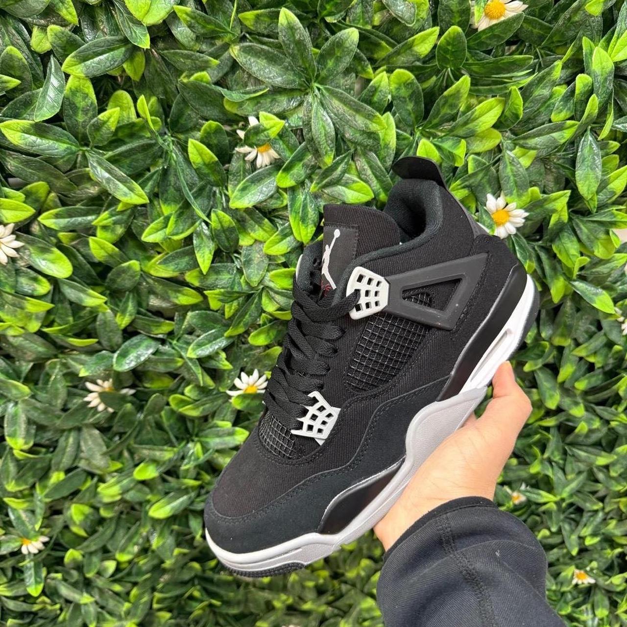 Black canvas Jordan 4s | Depop