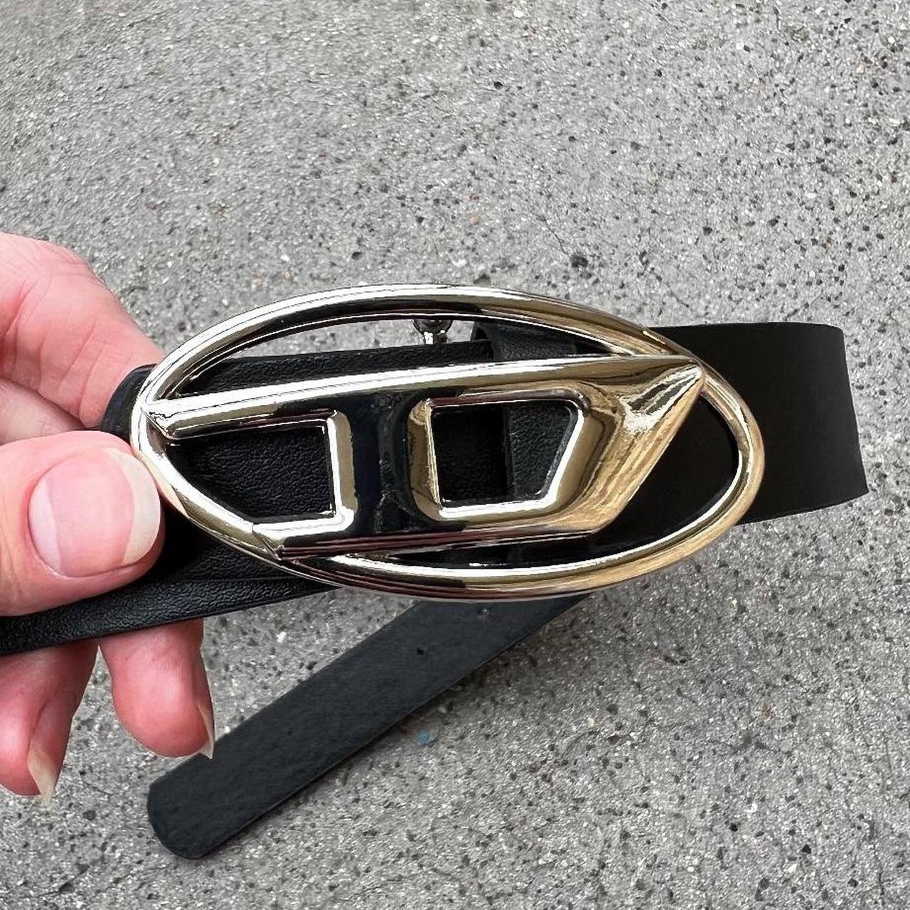 Silver diesel logo leather belt. Spellout D sign.... - Depop