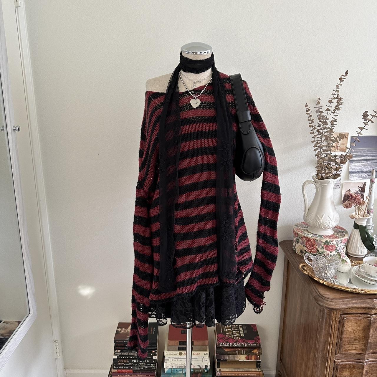 Nana punk goth striped sweater Purposefully... - Depop