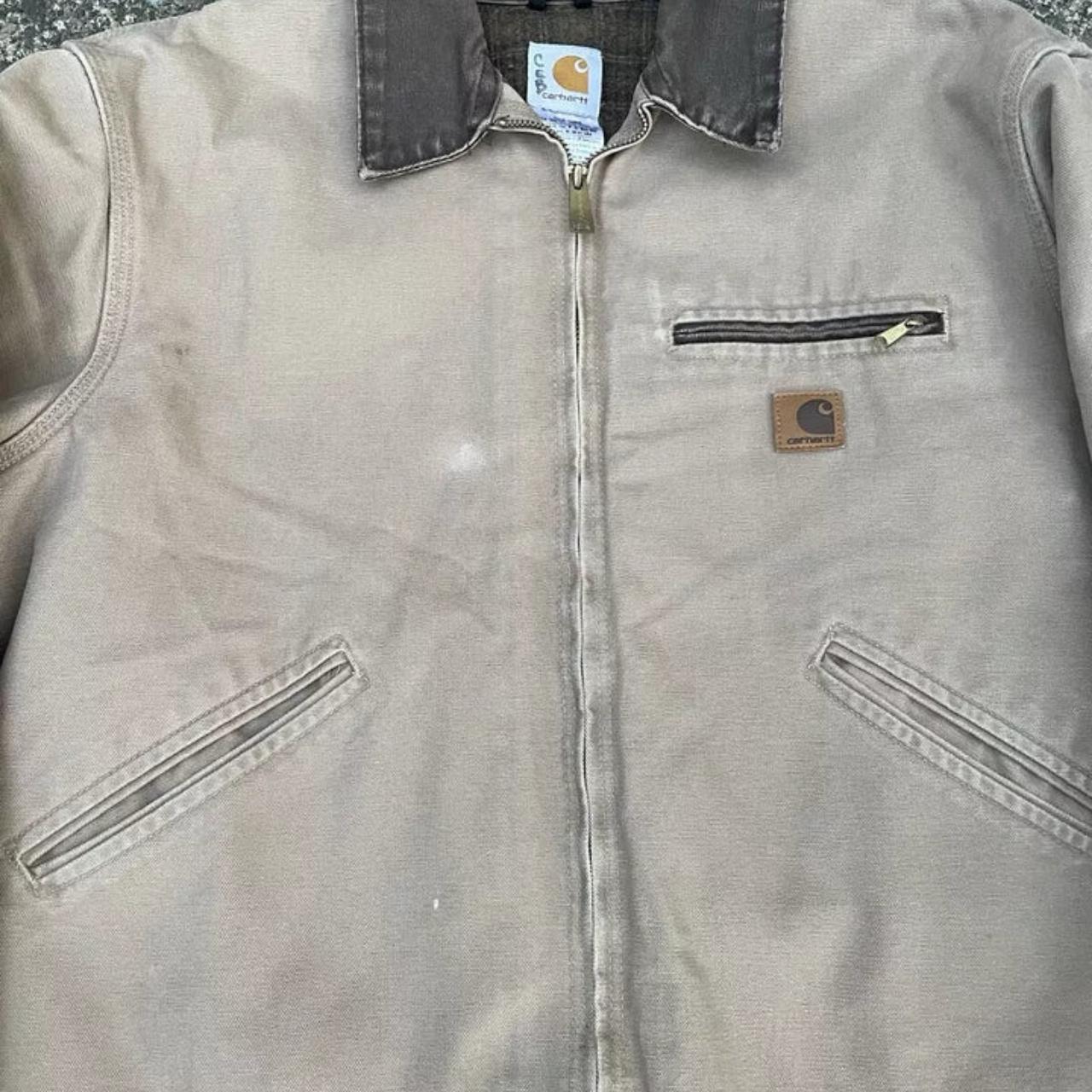 Vintage Carhartt Detroit Jacket J97 Sun Faded Beige... - Depop