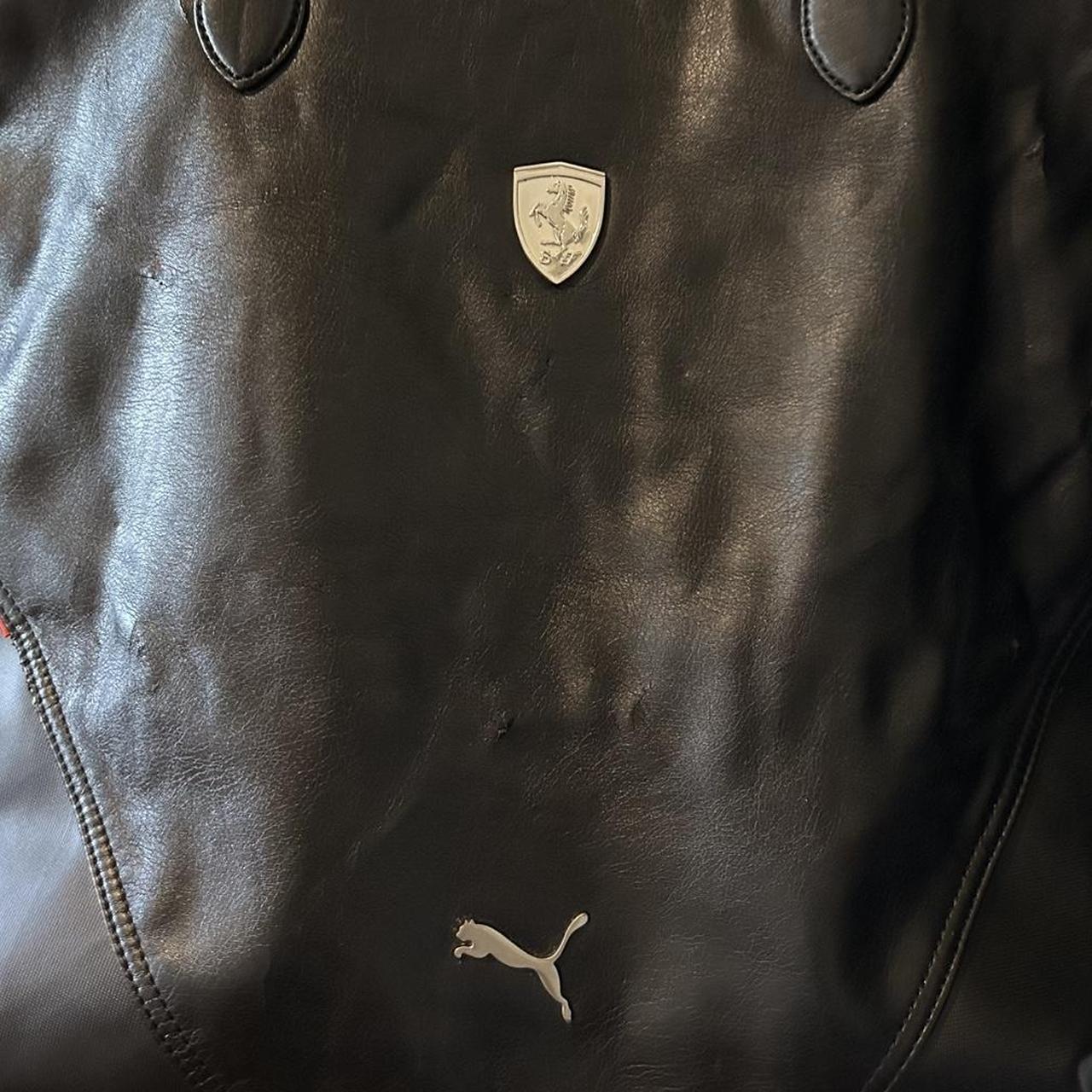 Black leather Puma Ferrari collab large tote bag... - Depop
