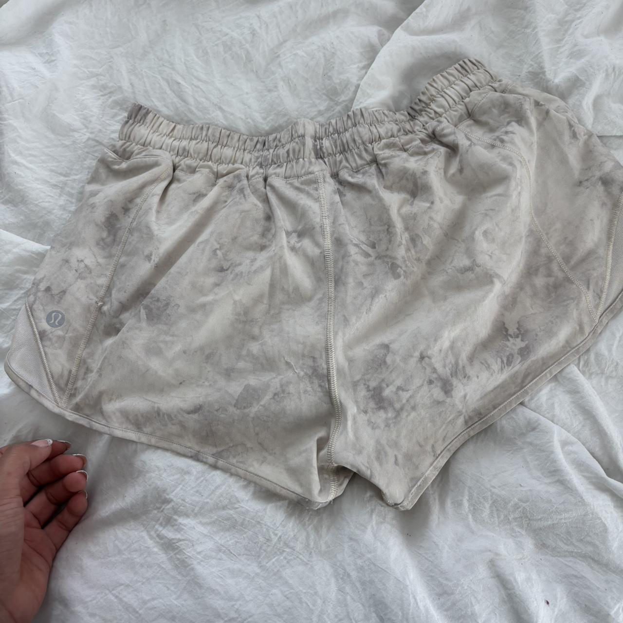 Greek marble cream and tan lululemon shorts,... | Depop