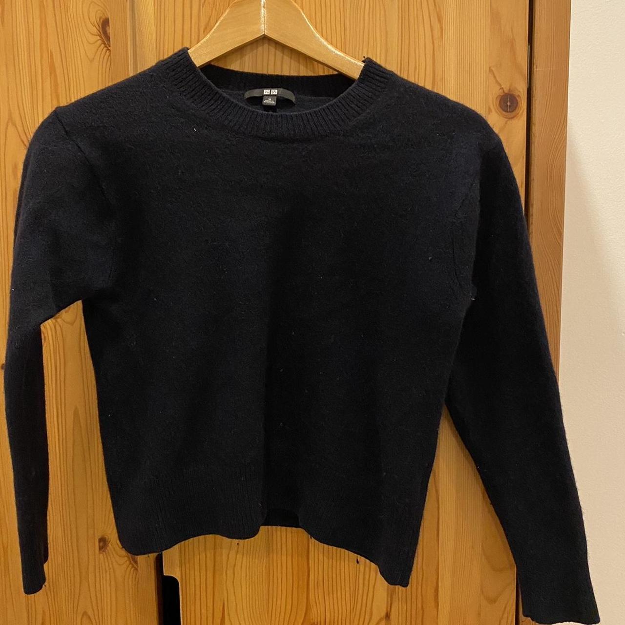 uniqlo 100% wool navy jumper perfect condition size m - Depop