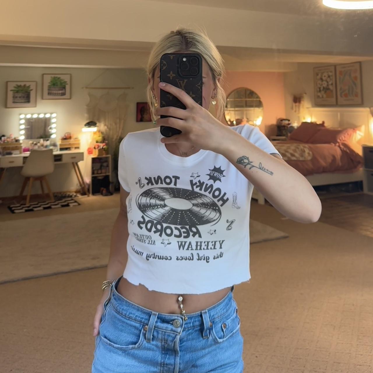 White Honky Tonk Records crop top #countryvibes... | Depop
