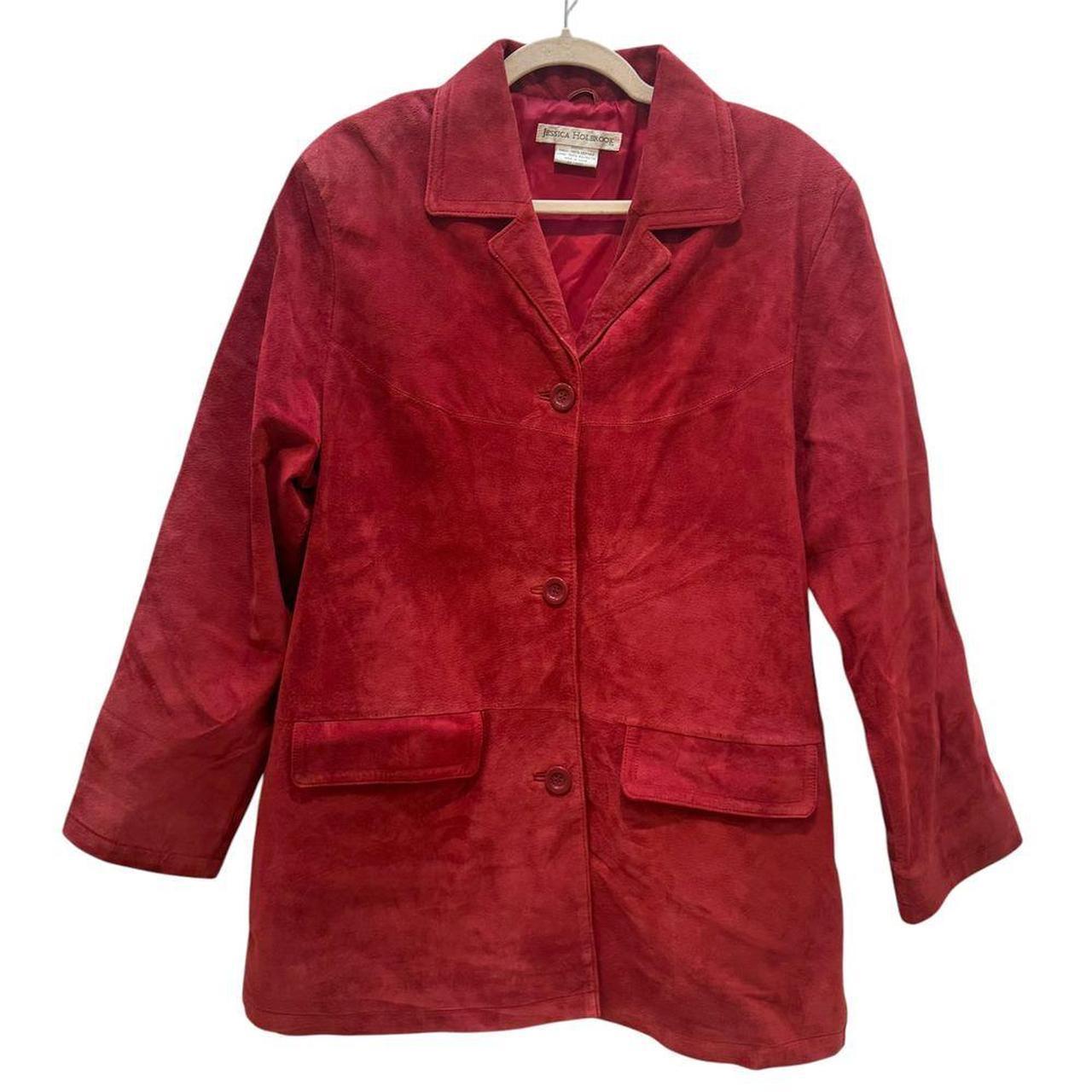 Jessica Holbrook Red Suede Leather Blazer Jacket... | Depop