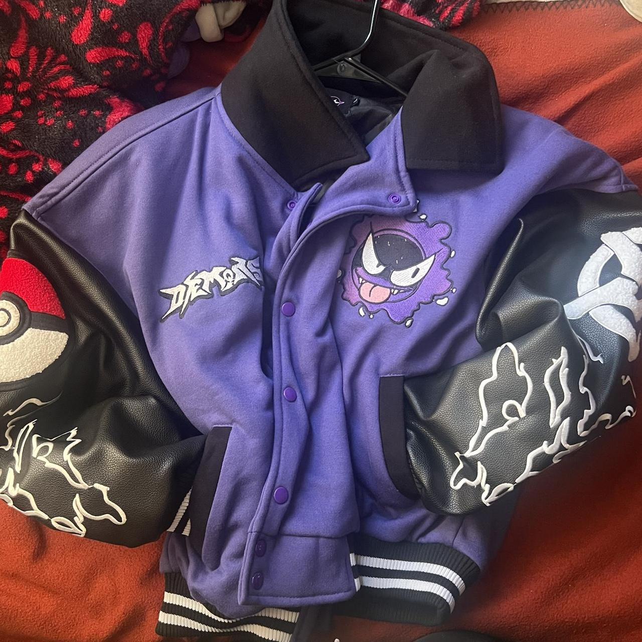 Purple and black Gengar/Ghastly varsity jacket... - Depop