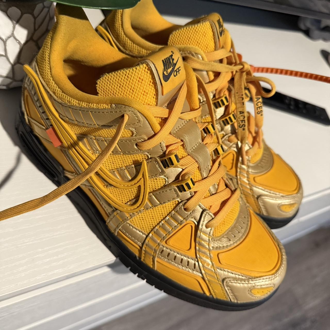 Nike off-white X Air Rubber Dunks University Gold,... | Depop