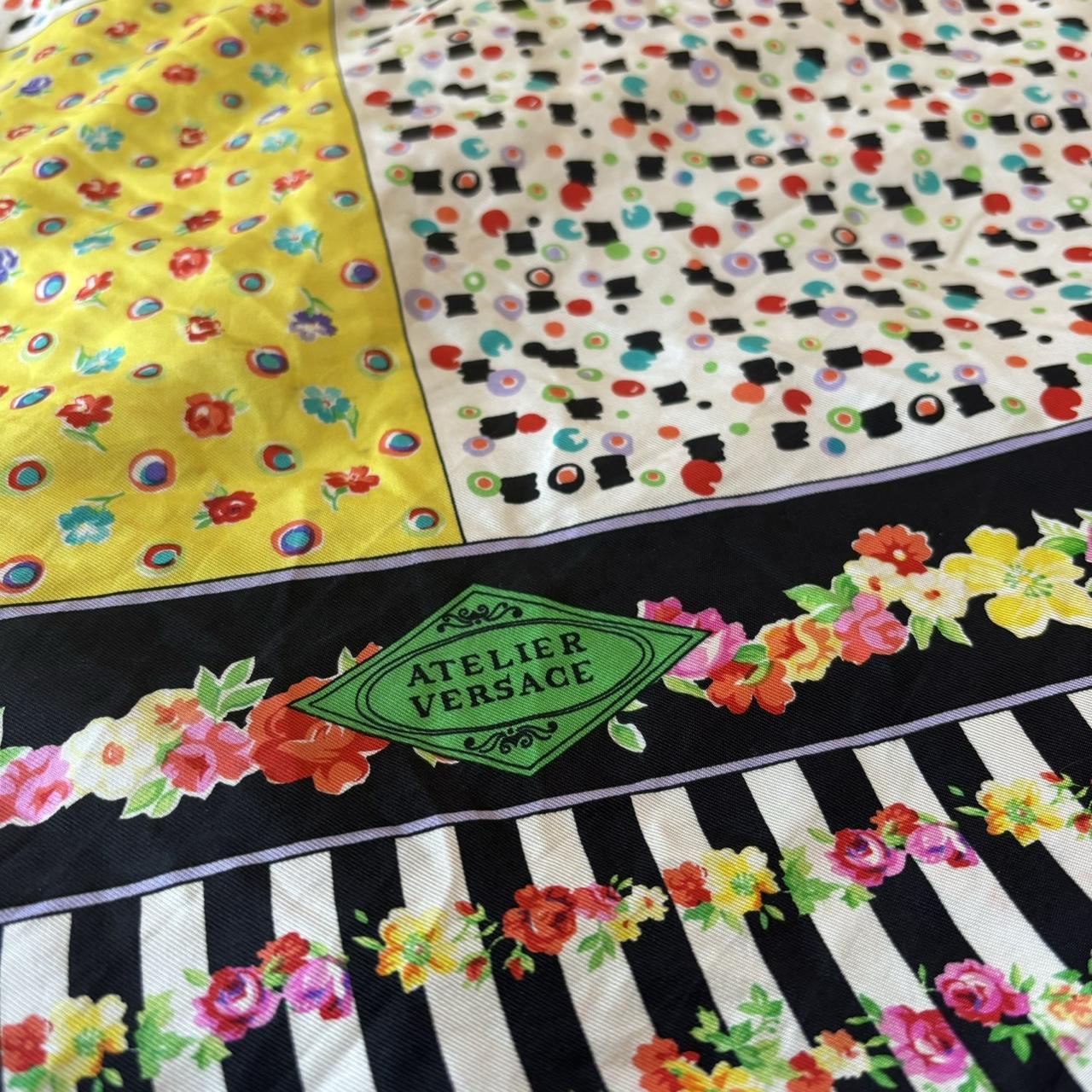 VINTAGE 80s VERSACE ATELIER SILK FEELING BANDANA... - Depop