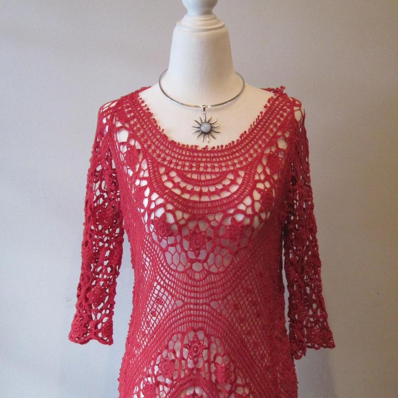 The prettiest open back red crochet dress!!! Very... | Depop