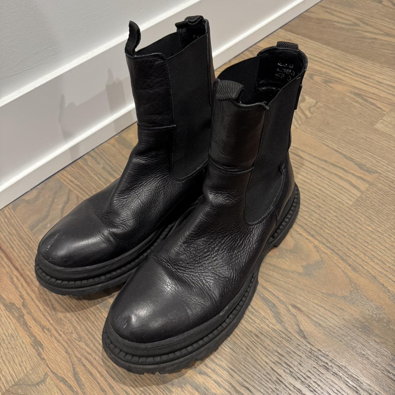Black leather platform Chelsea boots by Polish brand... - Depop