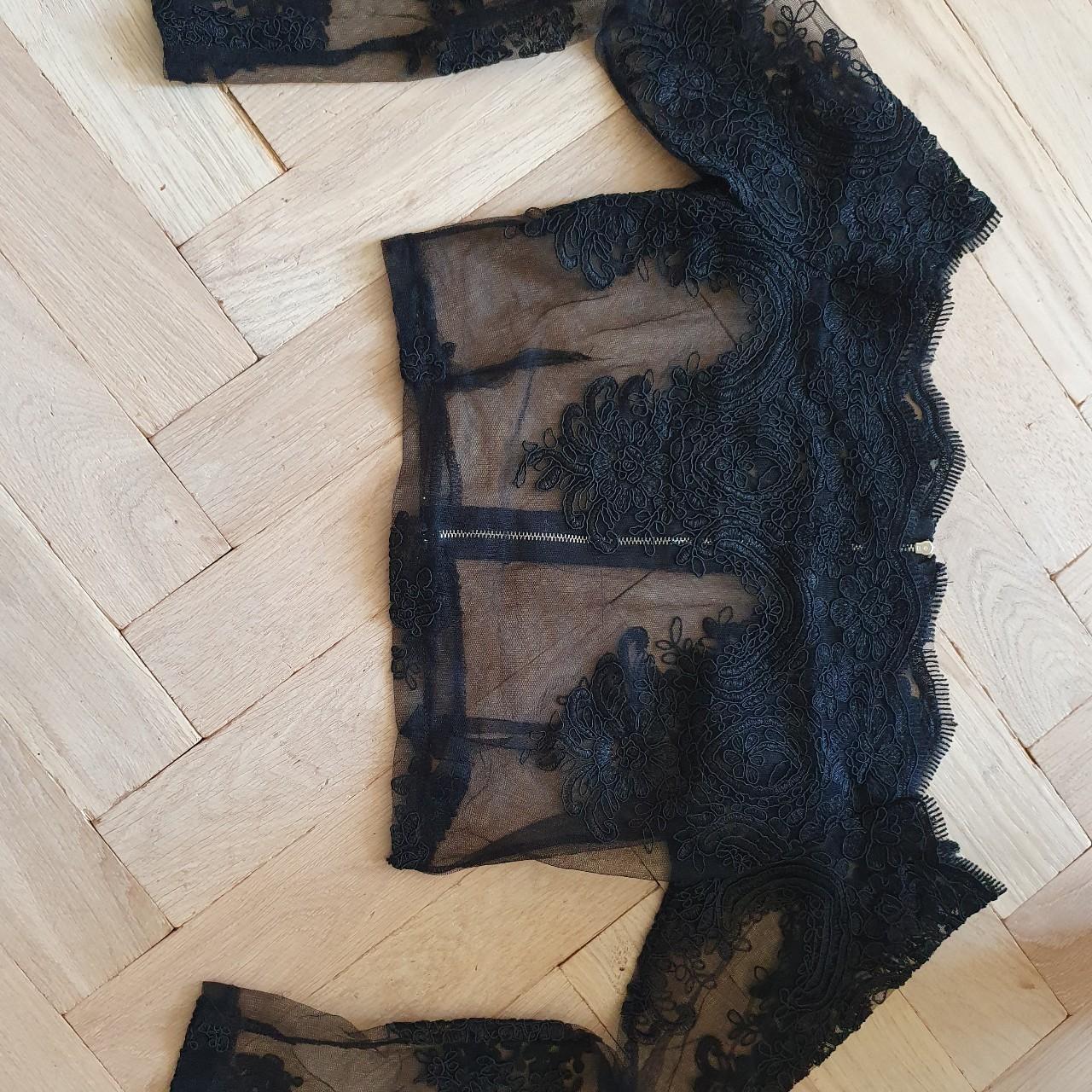 Black sheer mesh lace long sleeve shirt off shoulder... - Depop