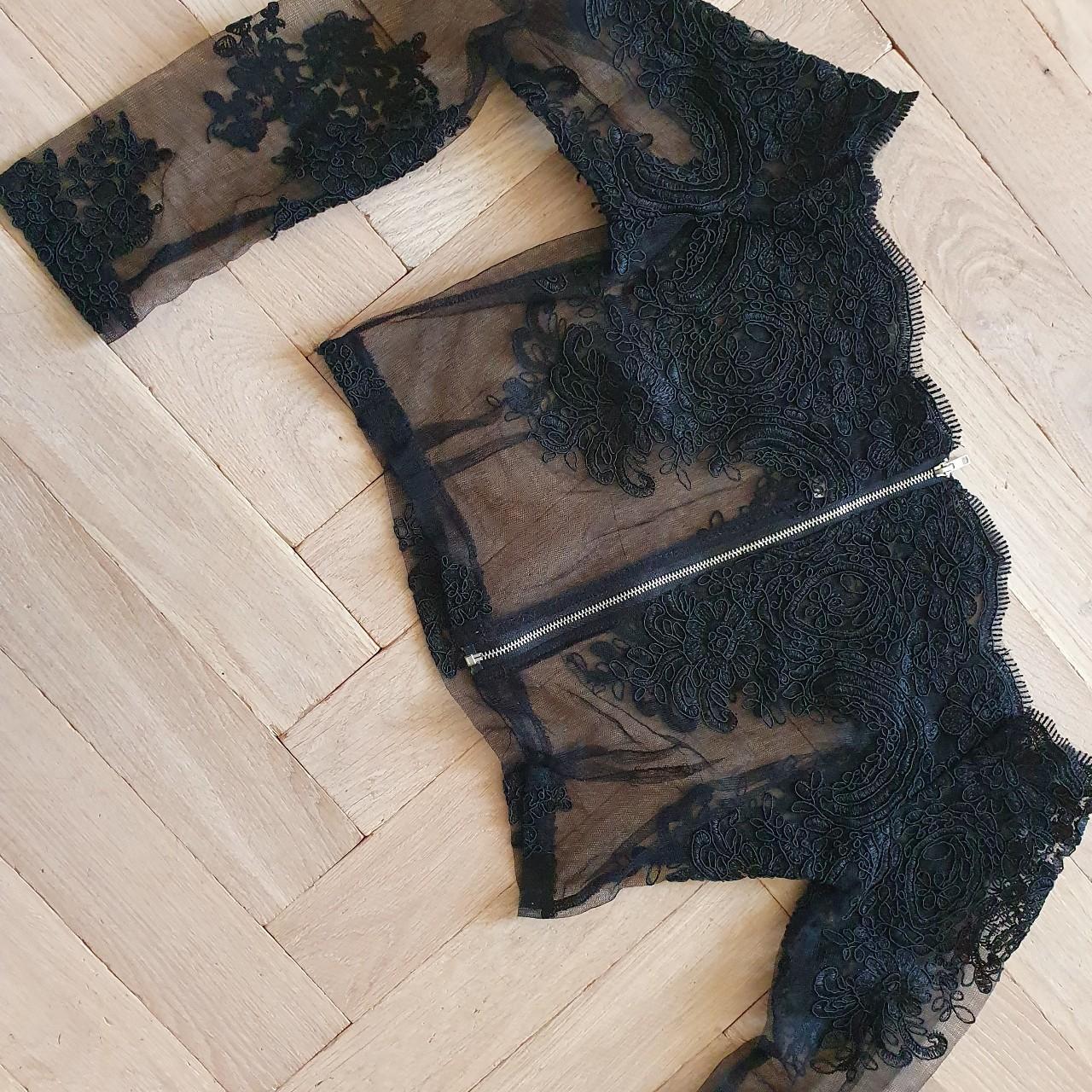 Black sheer mesh lace long sleeve shirt off shoulder... - Depop