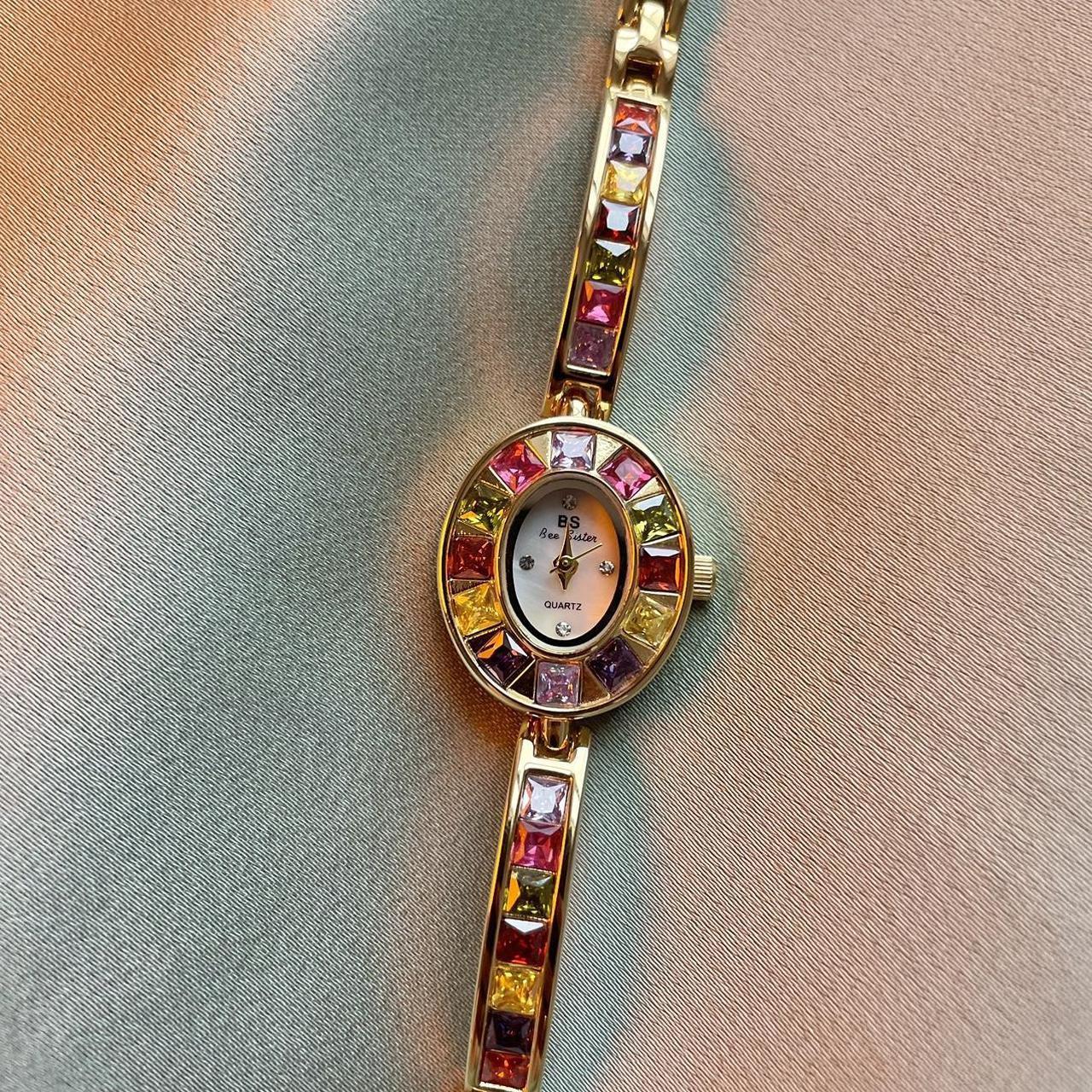 New Gold Vintage style Colorful rhinestone Watch... | Depop