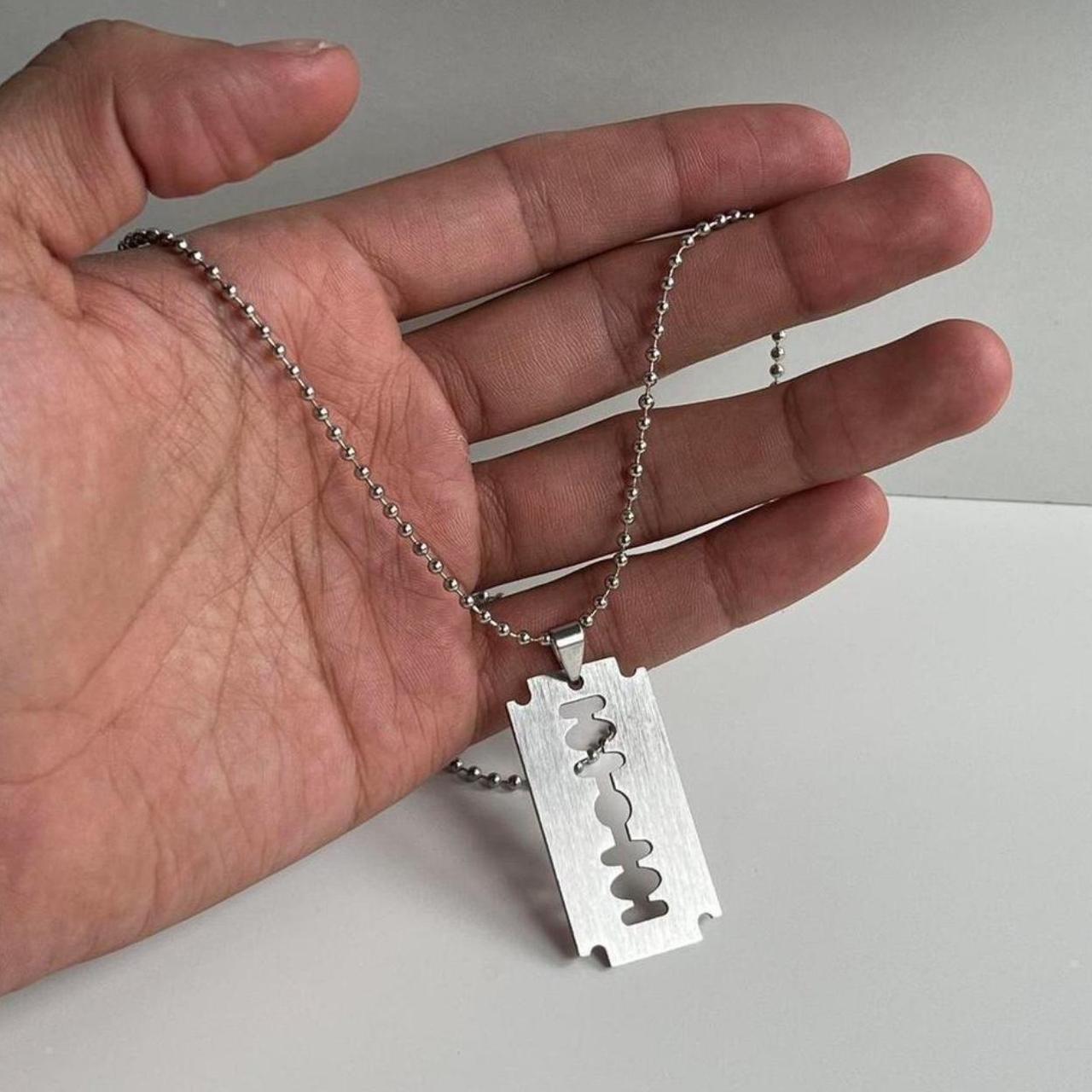 y2k style heavy metal silver gothic emo razor blade... - Depop