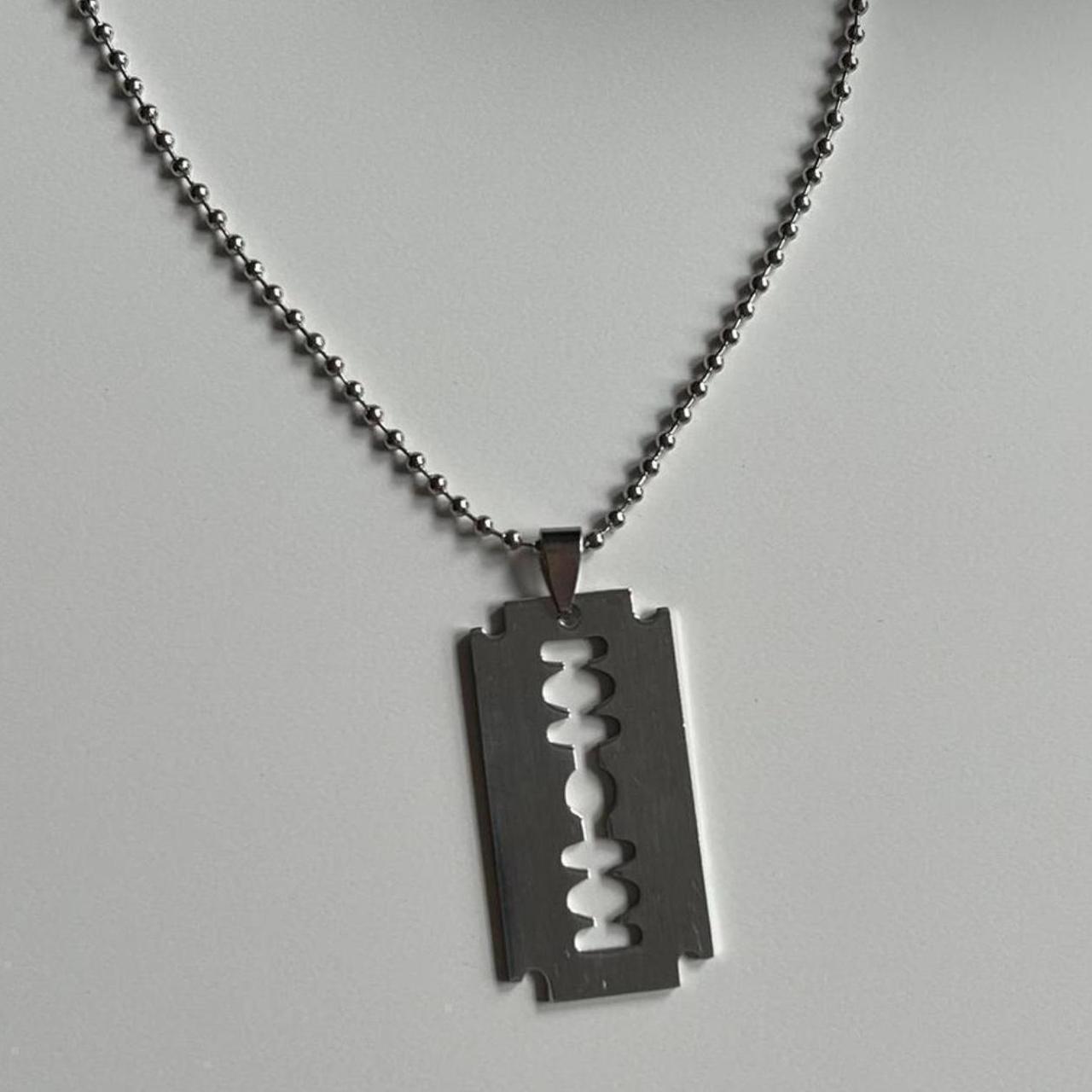 y2k style heavy metal silver gothic emo razor blade... - Depop