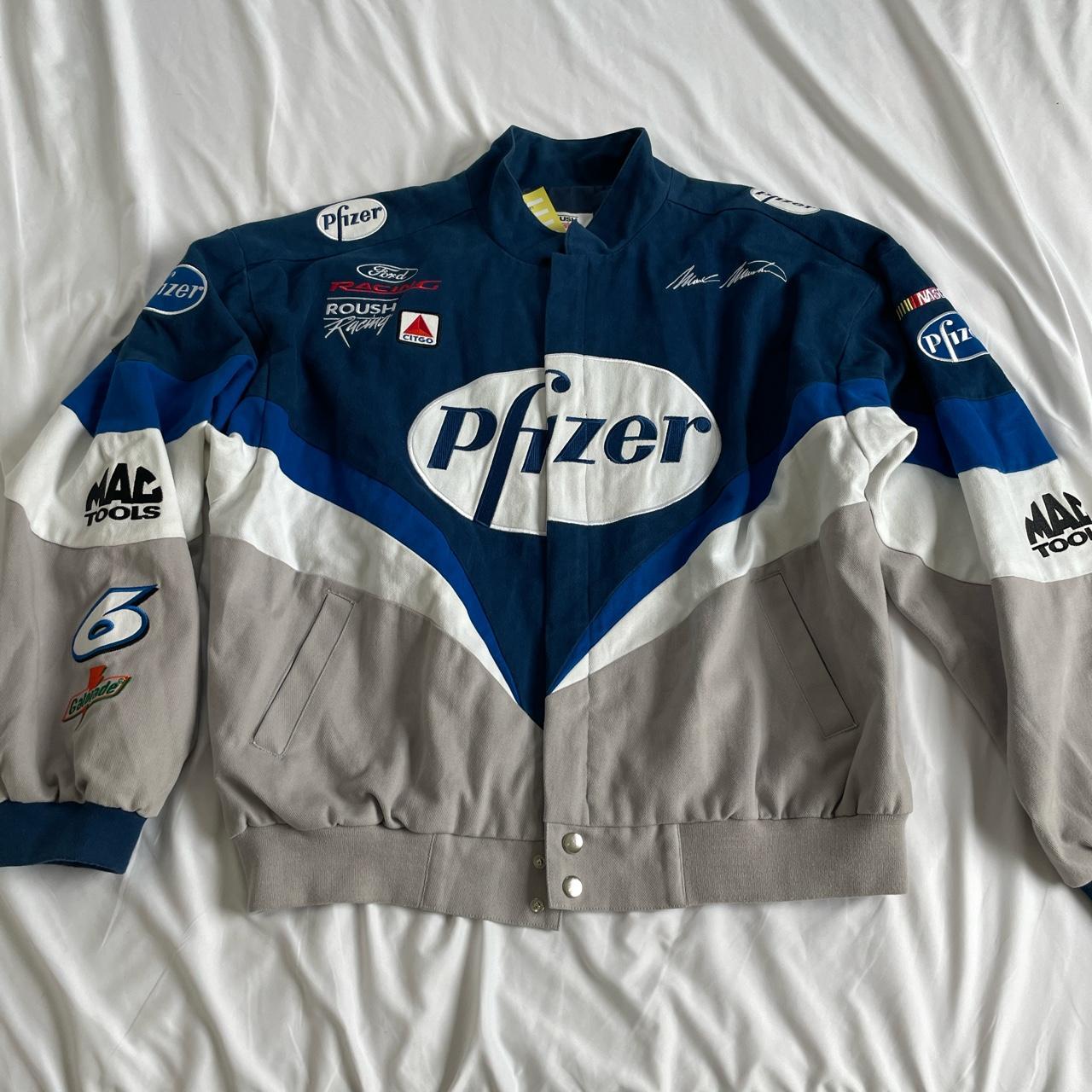 Vintage Pfizer nascar blue grey and white racing... | Depop