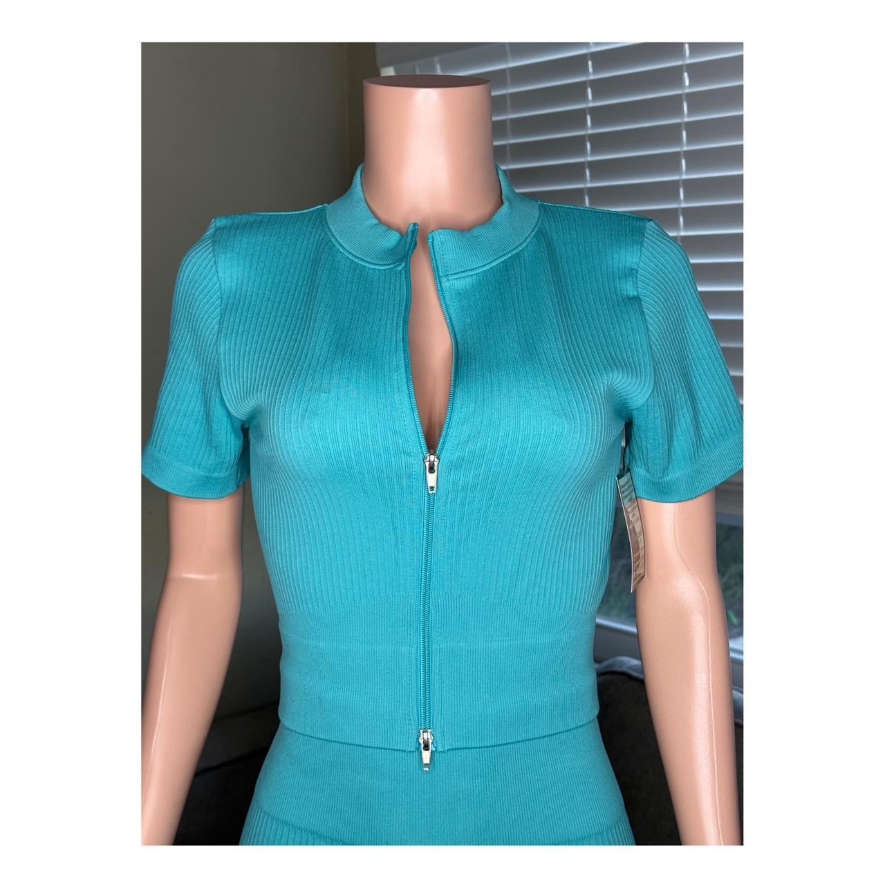 Pretty Teal Double Zipper Two Piece Workout Set... - Depop