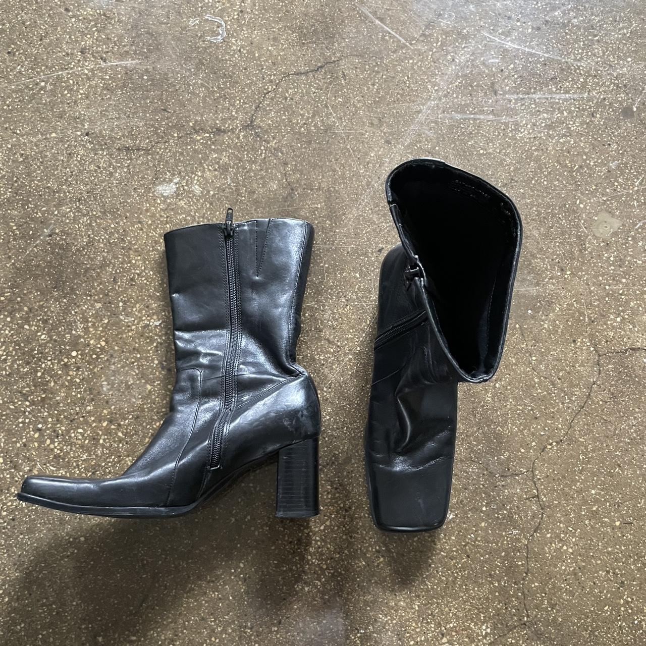 Leather Upper Nine West square toe boot, mid-calf, 3... - Depop