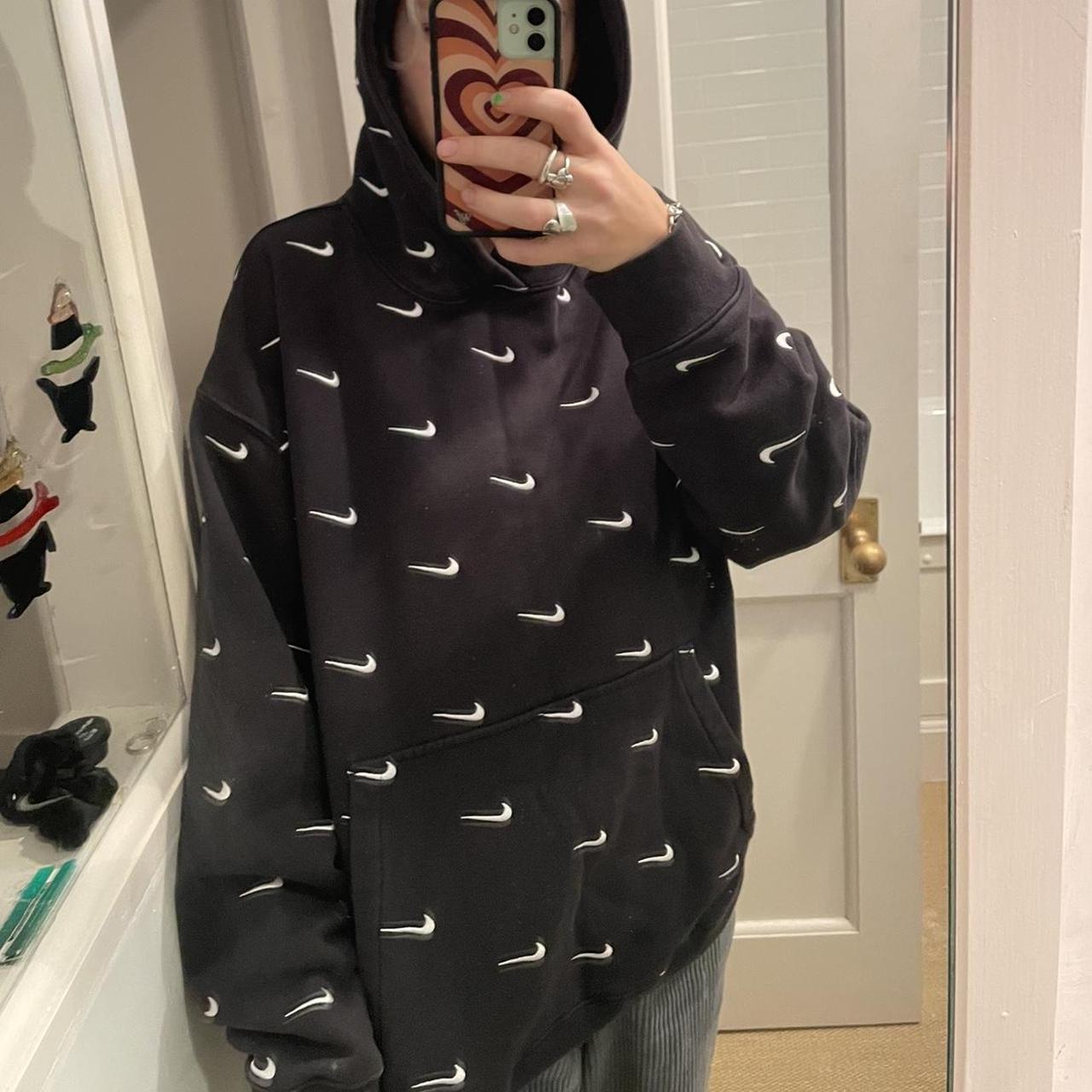 V rare Nike swoosh Nike tick all over black hoodie •... - Depop