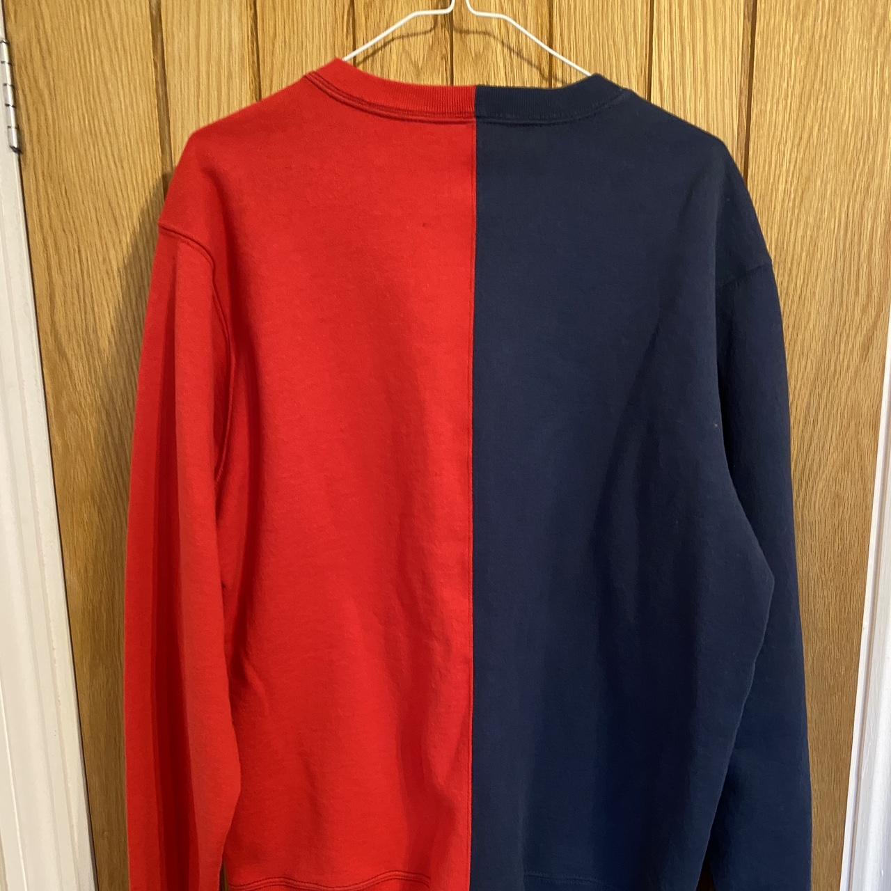 Supreme Split Crewneck Sweatshirt. Red & Navy. Size... - Depop