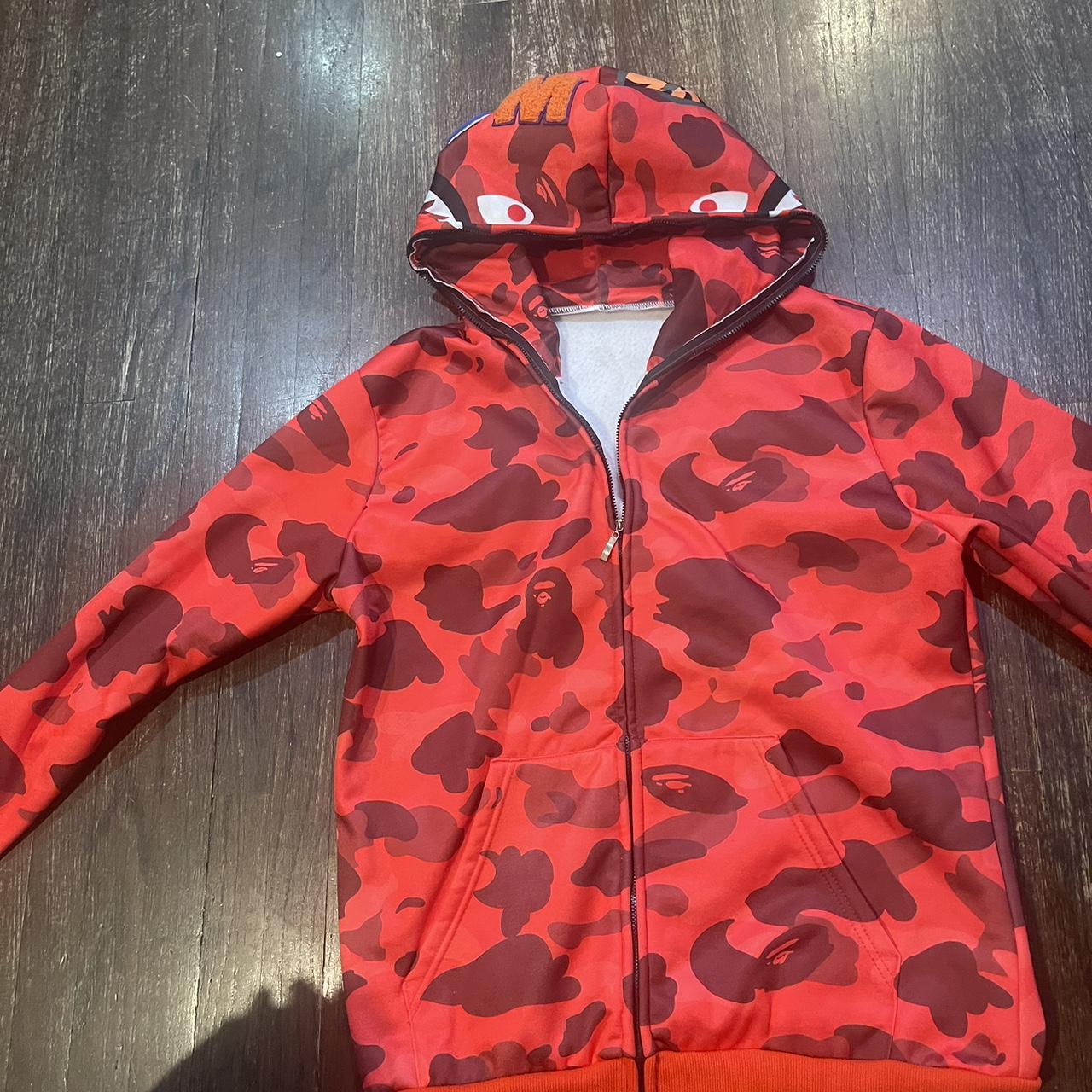 Red bape hoodie #bape #sweater - Depop