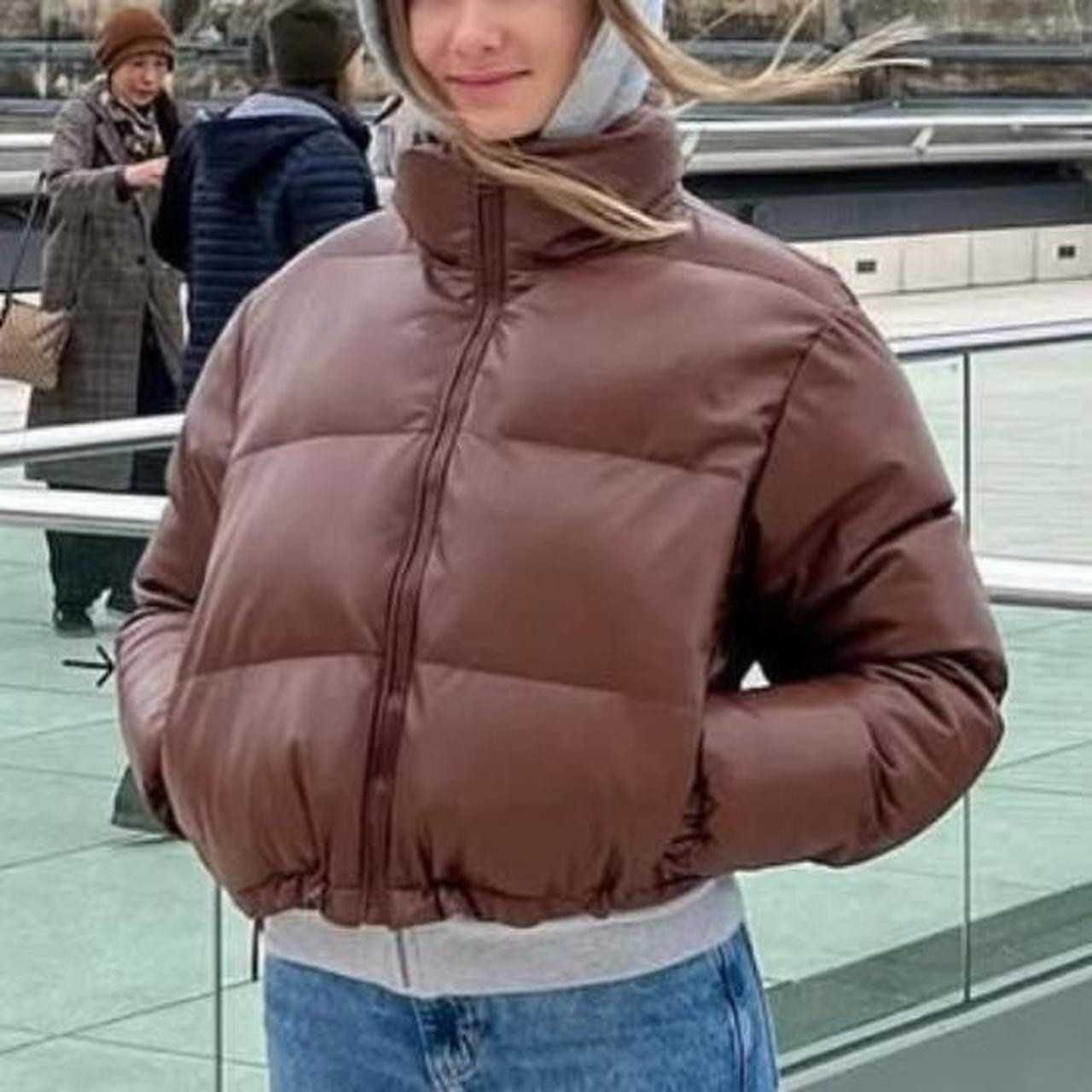 Aritzia puffer leather jacket Has an adjustable... | Depop