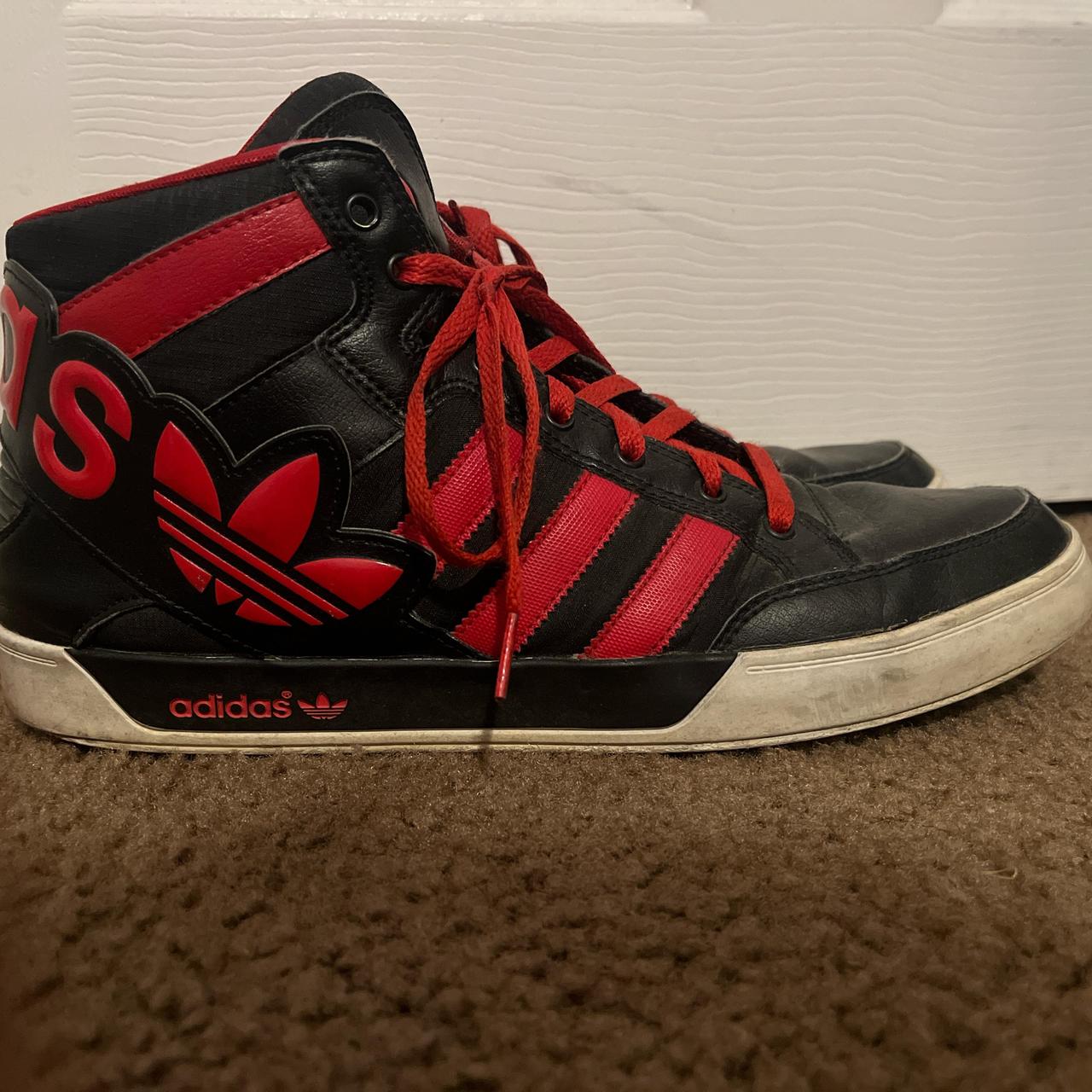 Black and red Adidas high tops #sneakers | Depop