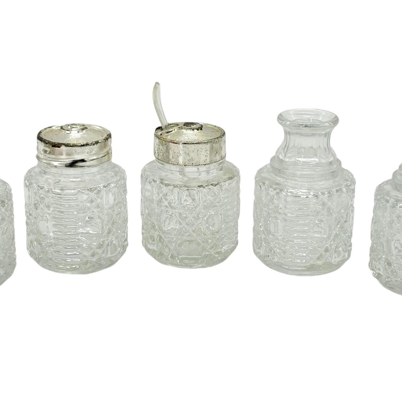 queen anne cut glass condiment set in good condition... - Depop