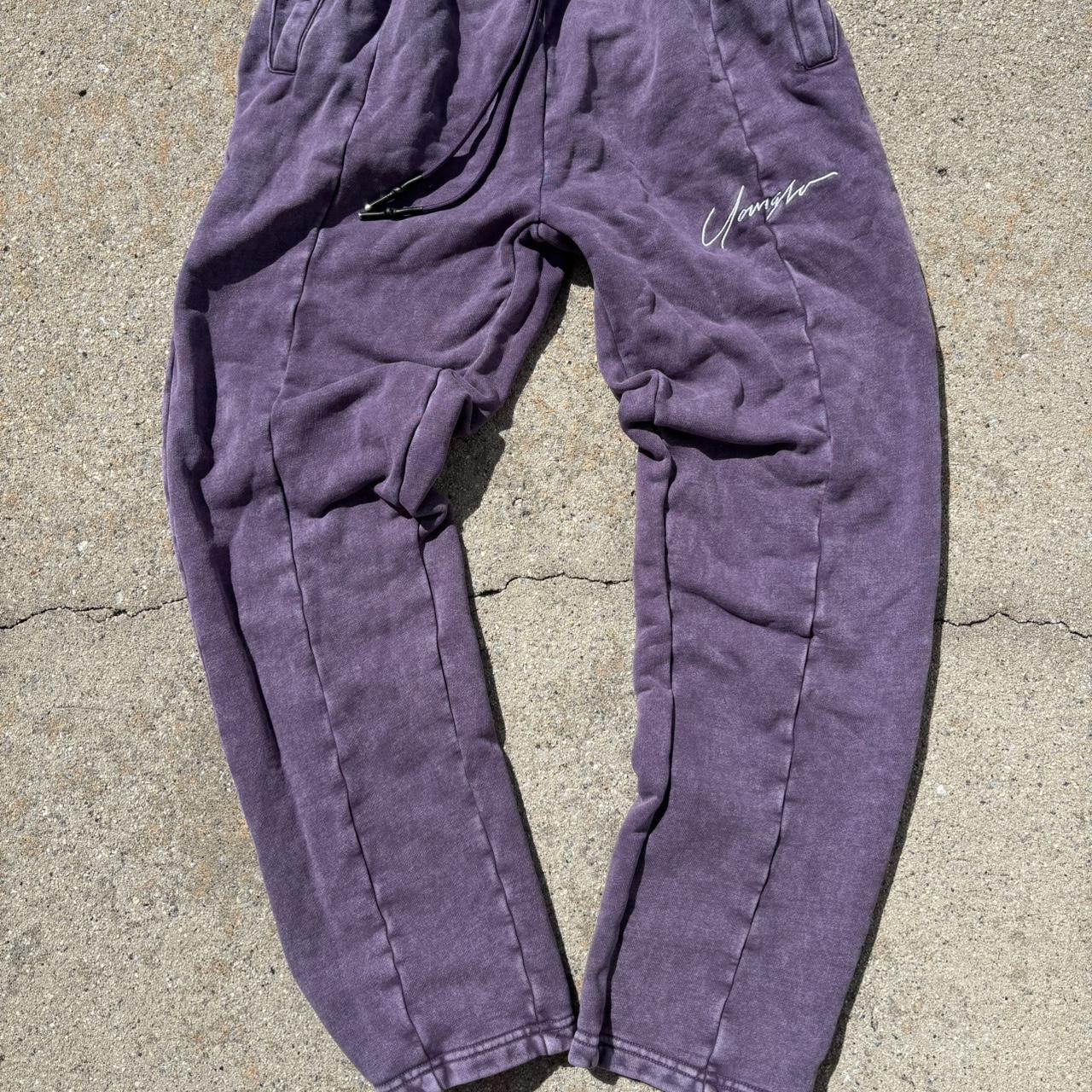 YOUNGLA Purple Wash Frontline Sweatpants Men’s... | Depop