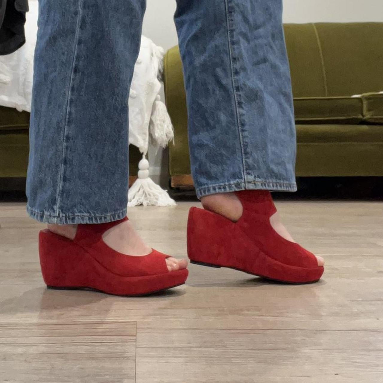 Retro vibes 🪩 Red wedges Leather upper and... - Depop